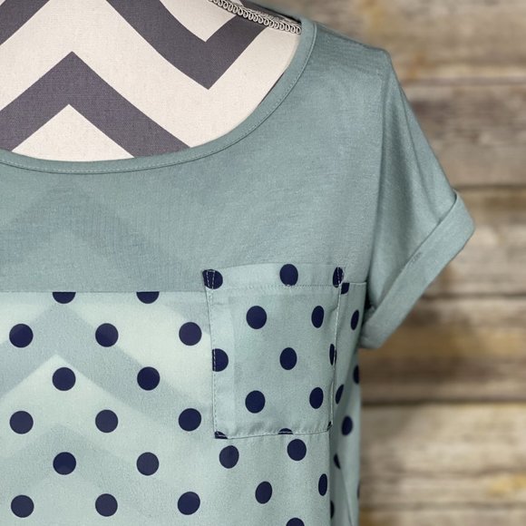 Rewind | Tops | Rewind Sage Green With Navy Polka Dots Medium | Poshmark
